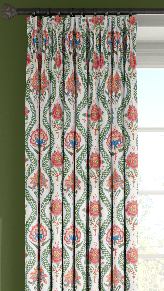Chintzy green interiors designer fabric by Charlotte Gaisford
